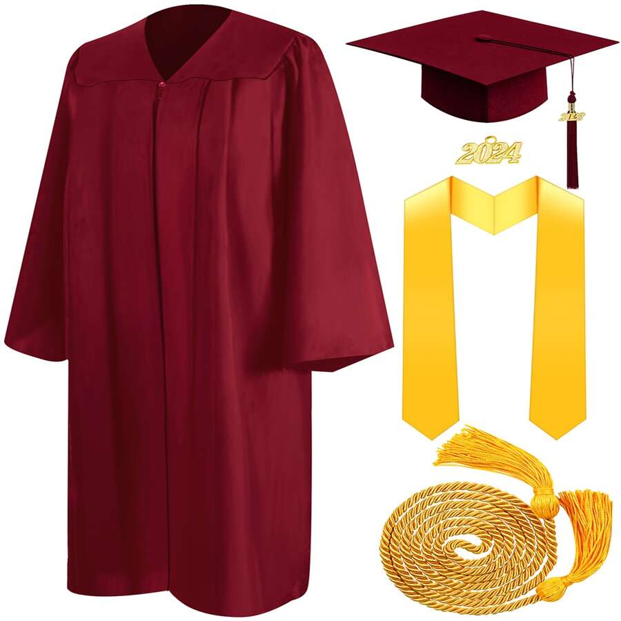 Matte Graduation Gown Cap Tassel Set 2024 With Charms Honor Cord ...