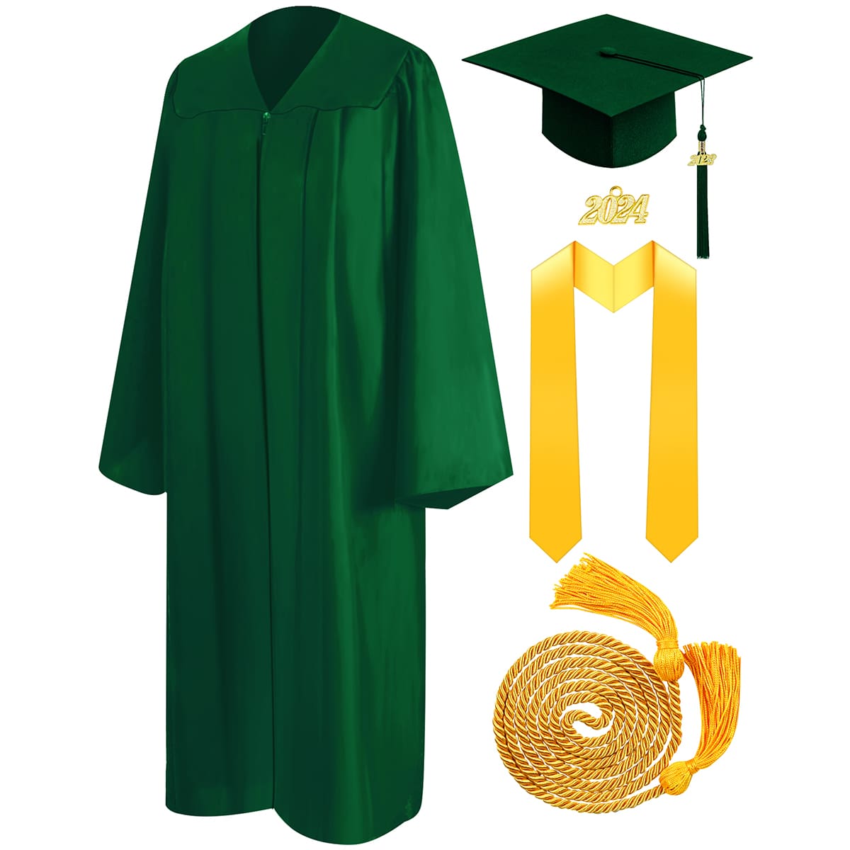 Matte Graduation Gown Cap Tassel Set 2024 With Charms Honor Cord ...