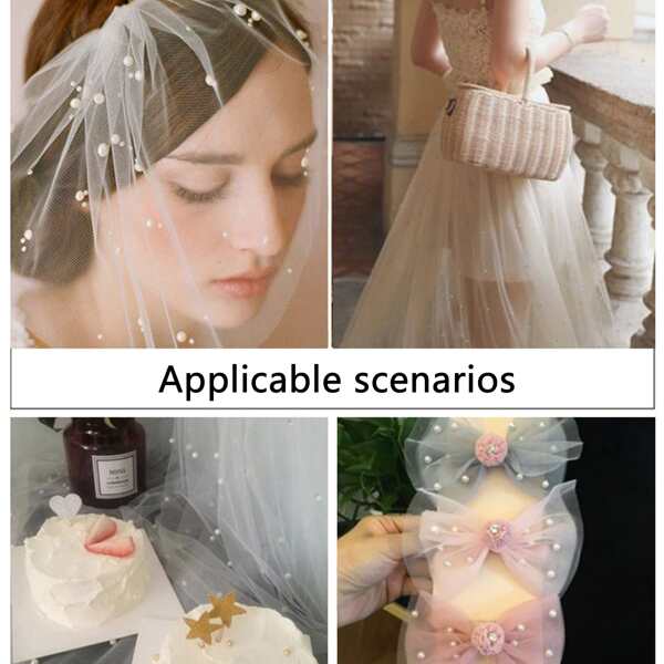 1pc Pearl White Mesh Netting Fabric With Beaded Pearls For Wedding ...