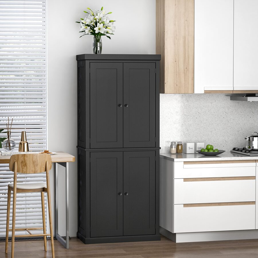 HOMCOM Freestanding Modern 4 Door Kitchen Pantry, Storage Cabinet ...