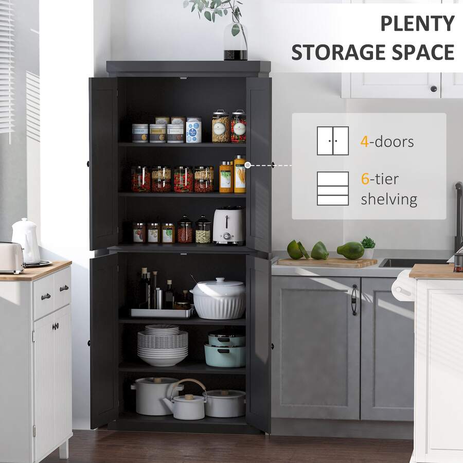 HOMCOM Freestanding Modern 4 Door Kitchen Pantry, Storage Cabinet ...