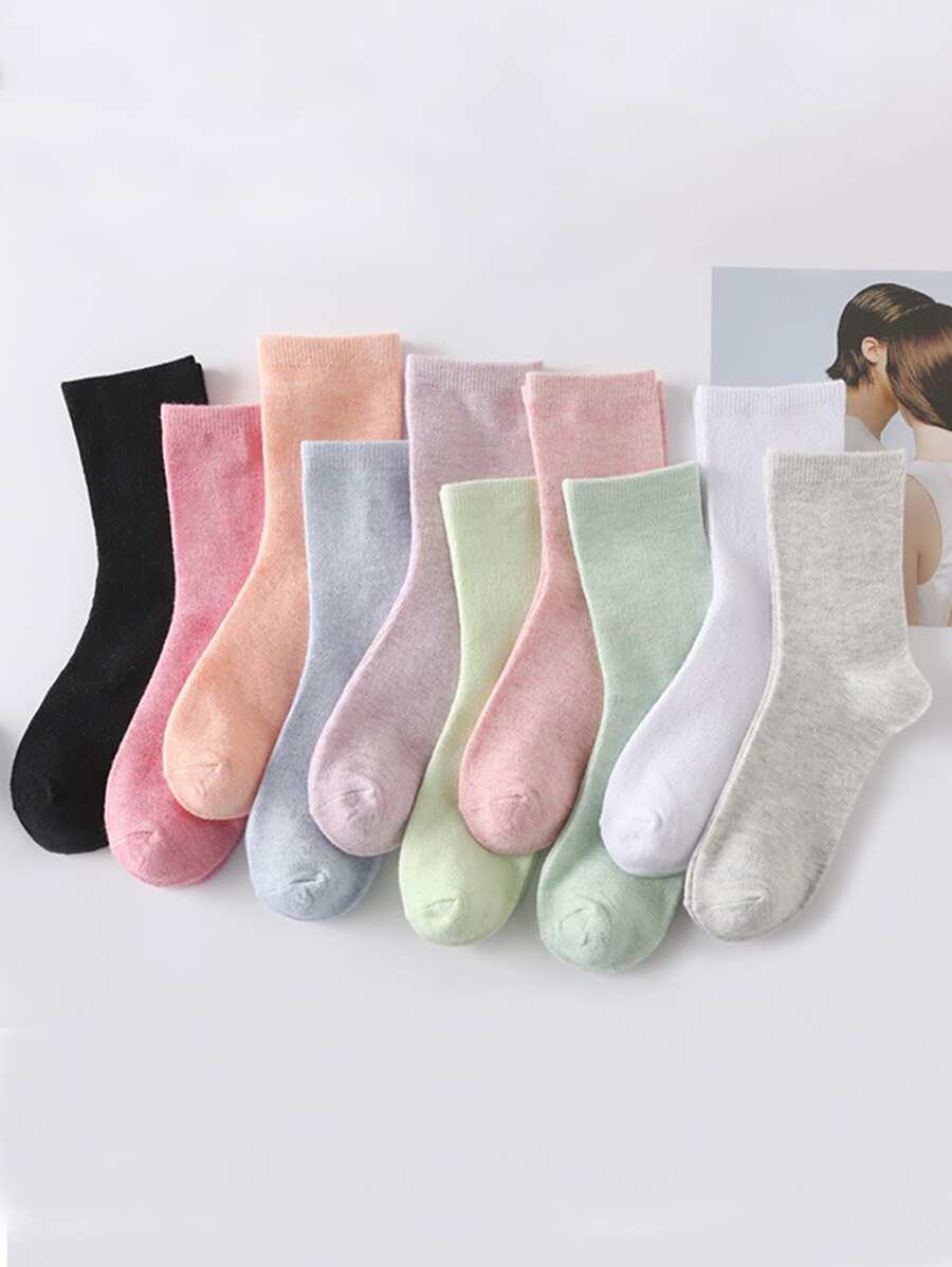 10 pairs of women's solid color simple socks | SHEIN USA