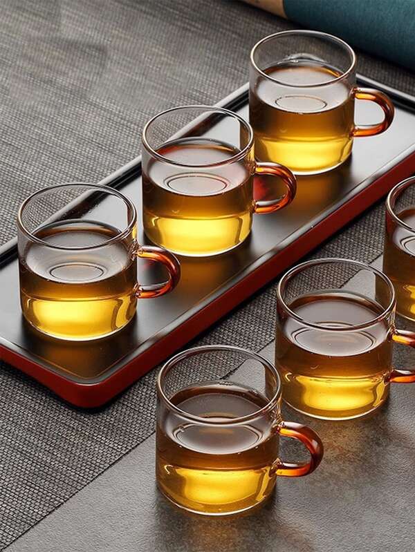 4pcs/set Brown Glass Tea Cups With Handle | SHEIN UK