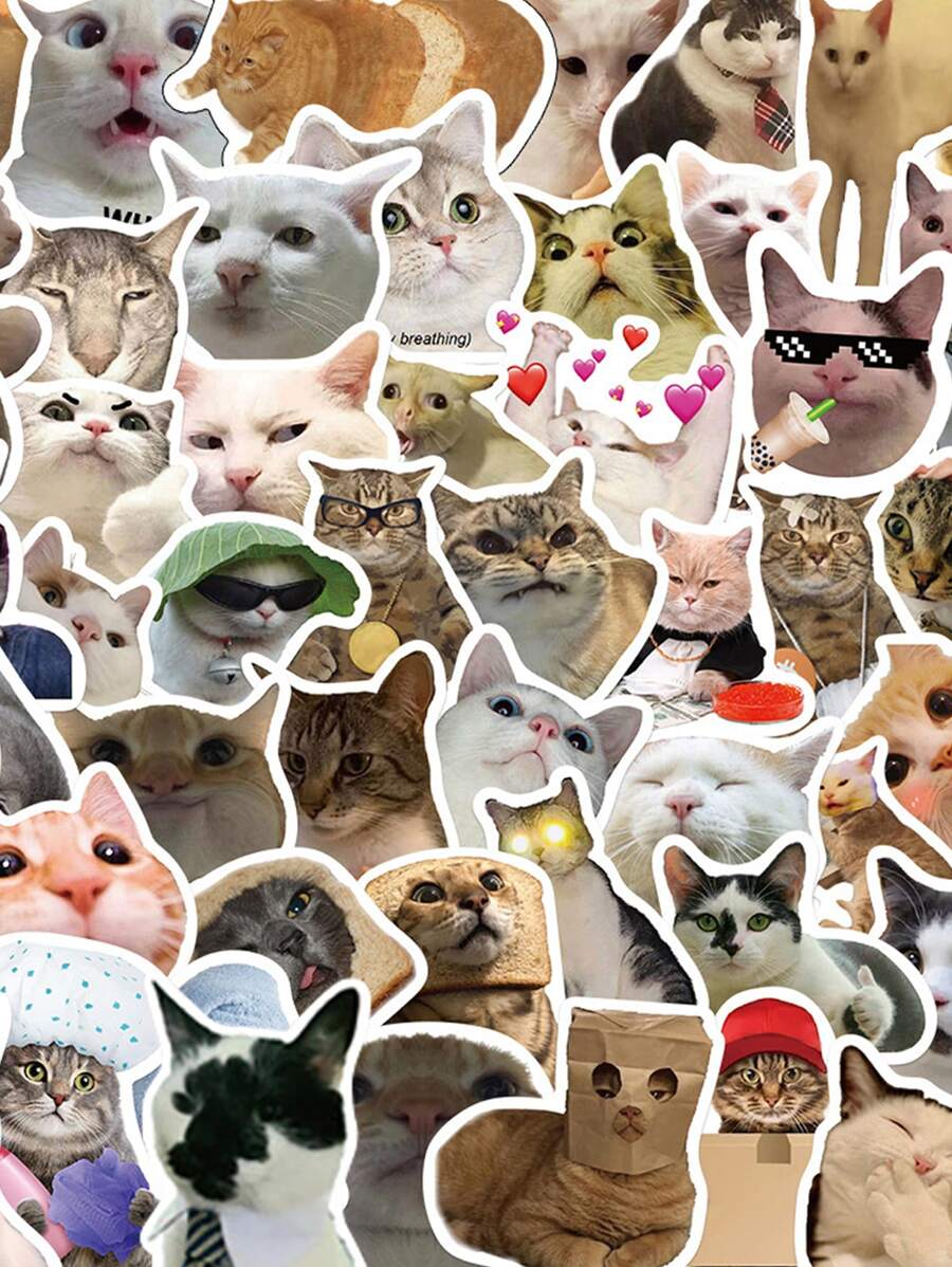 50pcs Cat Pattern Assorted Sticker, Cute Multi-purpose Decorative ...