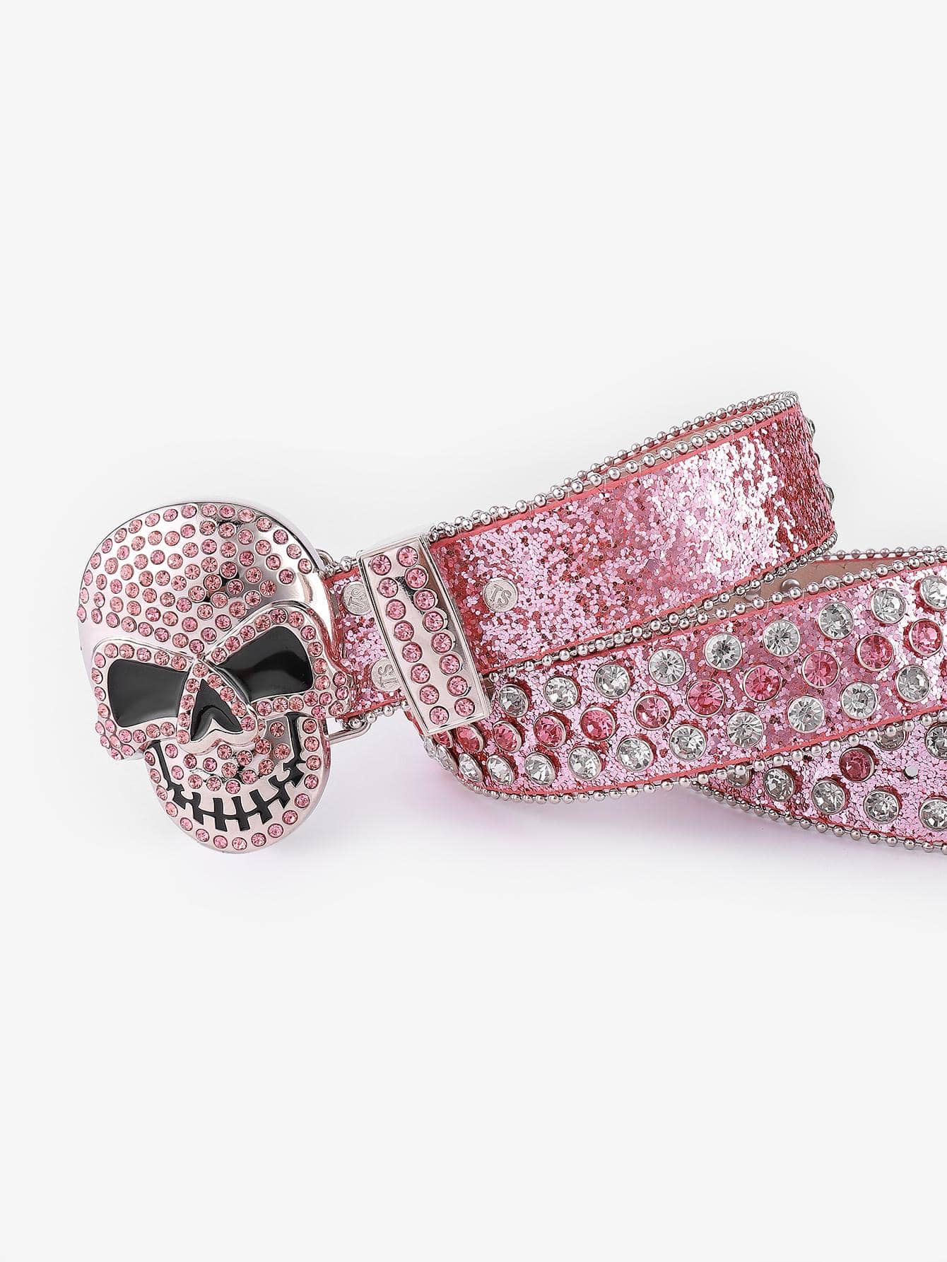 1pc Pink Skull Head Belt With Black Eyes And Luminous Detail For Punk ...