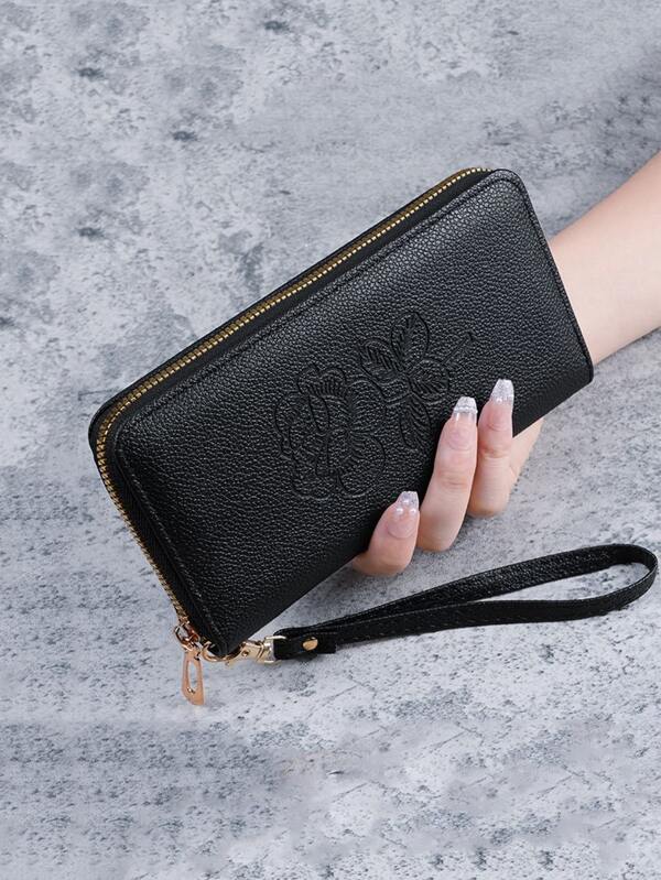 Women's Floral Print Lychee Pattern Long Wallet With Zipper, Multi ...