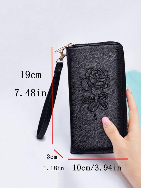 Women's Floral Print Lychee Pattern Long Wallet With Zipper, Multi ...