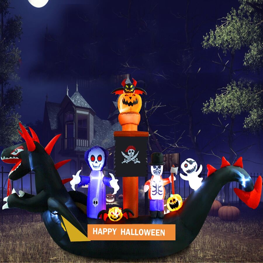 11FT Halloween Inflatables Dragon Pirate Ship Skeletons Ghosts Pumpkins ...