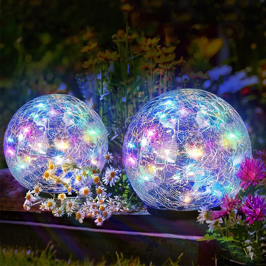 Garden Solar Ball Lights Outdoor Waterproof, 50 LED Cracked Glass Globe ...