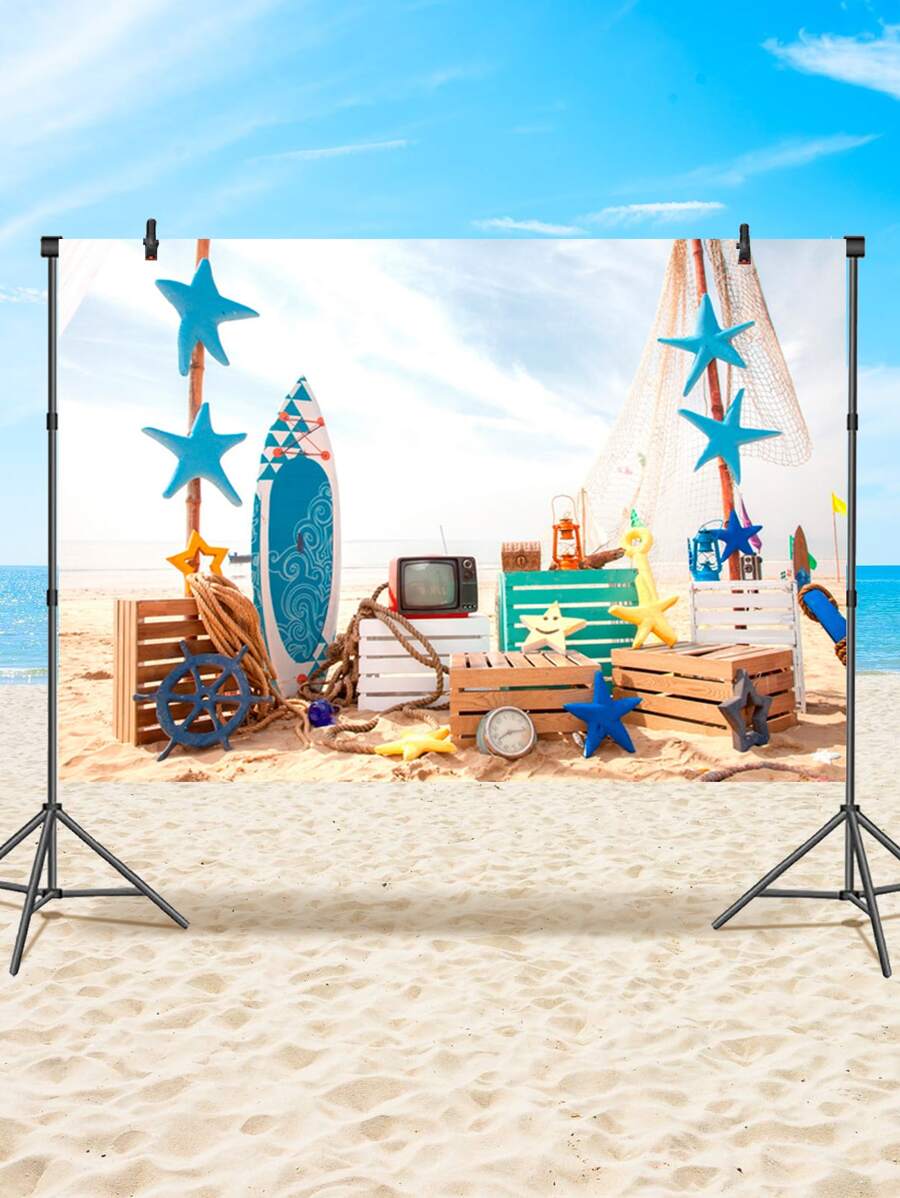 1pc Summer Beach Ocean & Surfboard Printed Party Photo Booth Backdrop ...