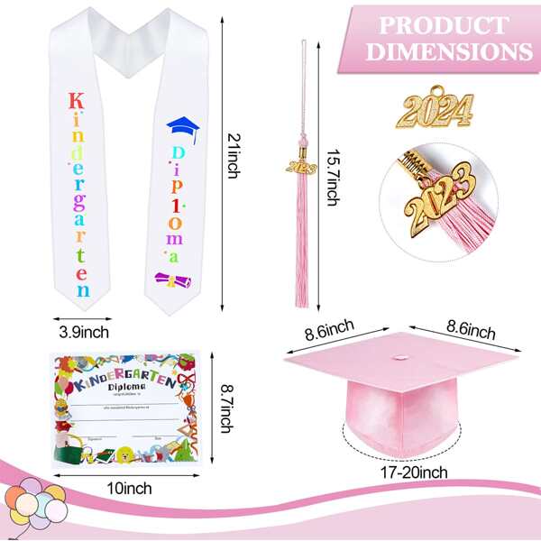 Kindergarten Graduation Cap and Gown Set with Tassel 2023 2024 Charms ...