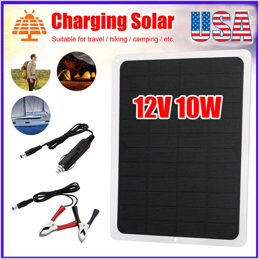 12V 10W Solar Panel Kit Trickle Charger Battery Charger Maintainer Boat ...
