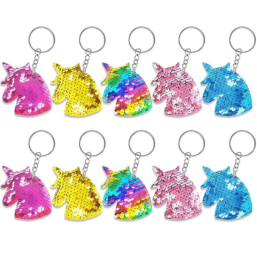 10pcs Women's Flip Cover Sequin Keychain, Including Horse, Unicorn And ...