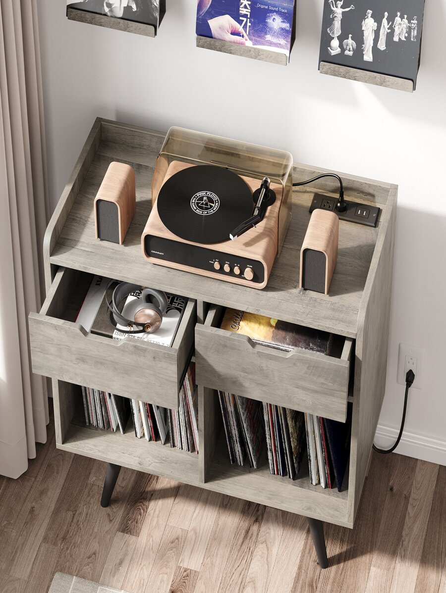 Record Player Table Stand with Storage Drawers, Vinyl Record Table ...