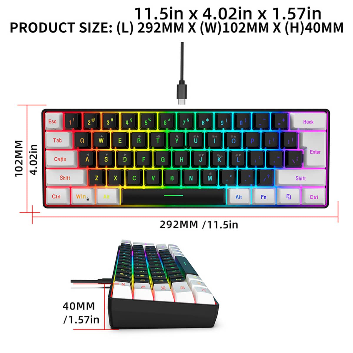 HXSJ Hxsj 61-key Membrane Wired Keyboard With Separated Key Cap And Key ...