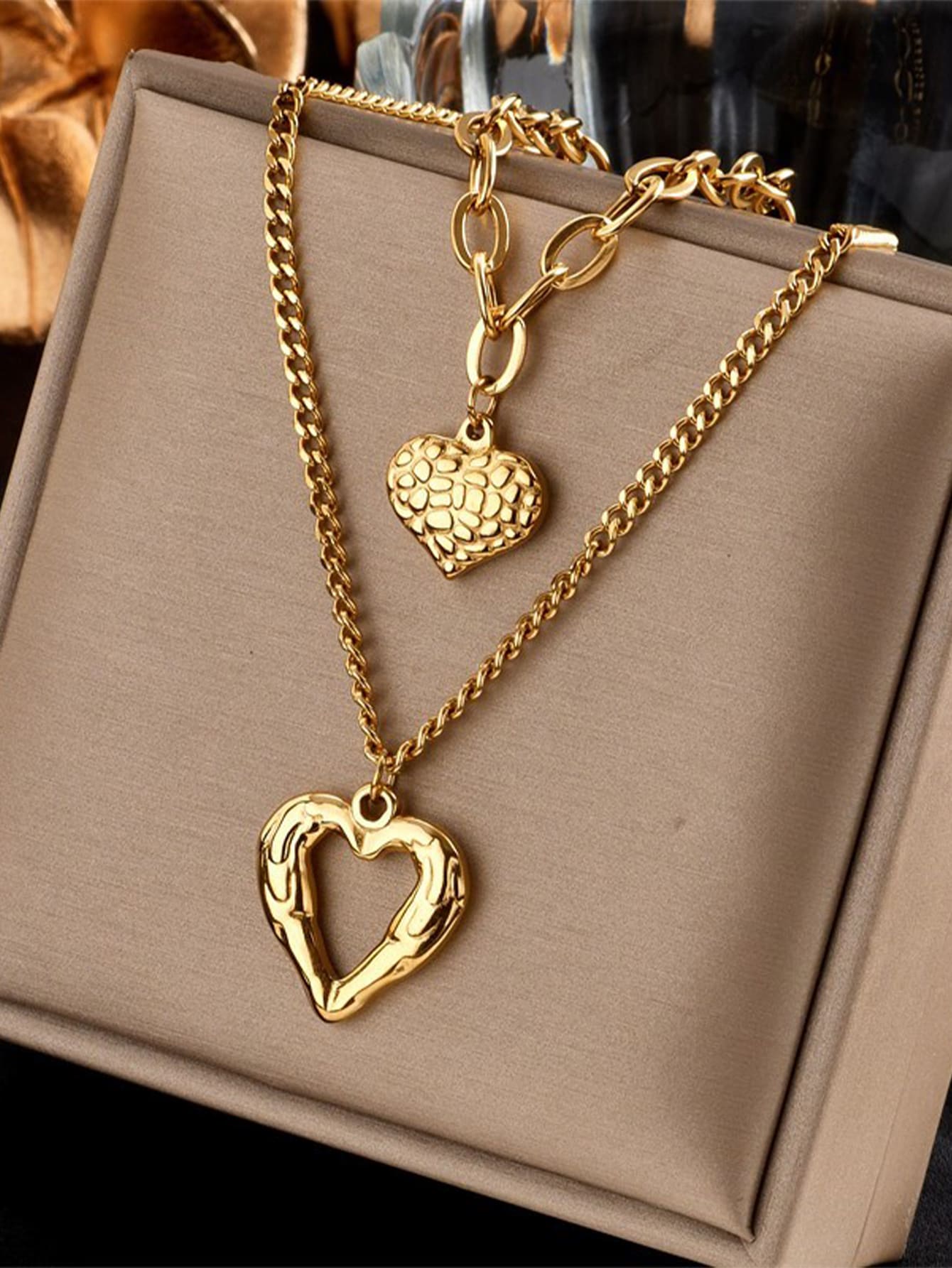 Set Of Two Stainless Steel Heart Pendant Necklaces - Cool And Hip-Hop ...