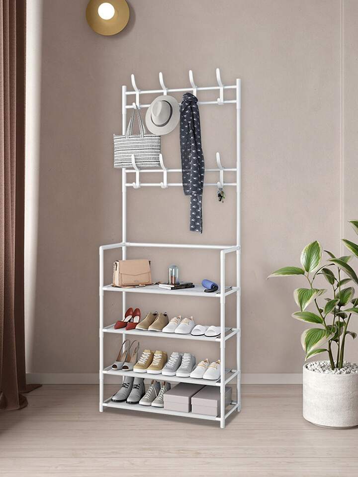 1pc White Multifunctional Coat & Hat Rack And Shoe Organizer, Floor ...