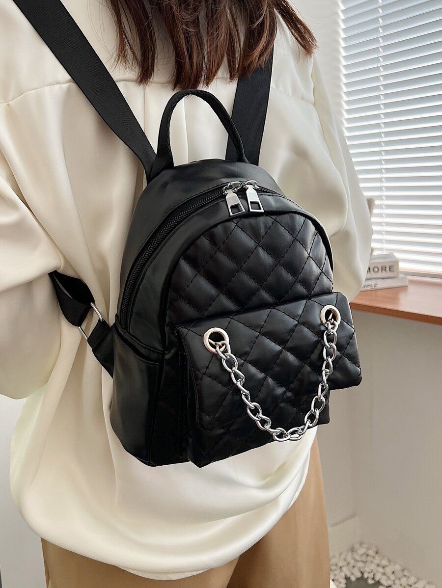 Fashion Mini Chain Decorated Backpack Versatile Quilted Classic ...