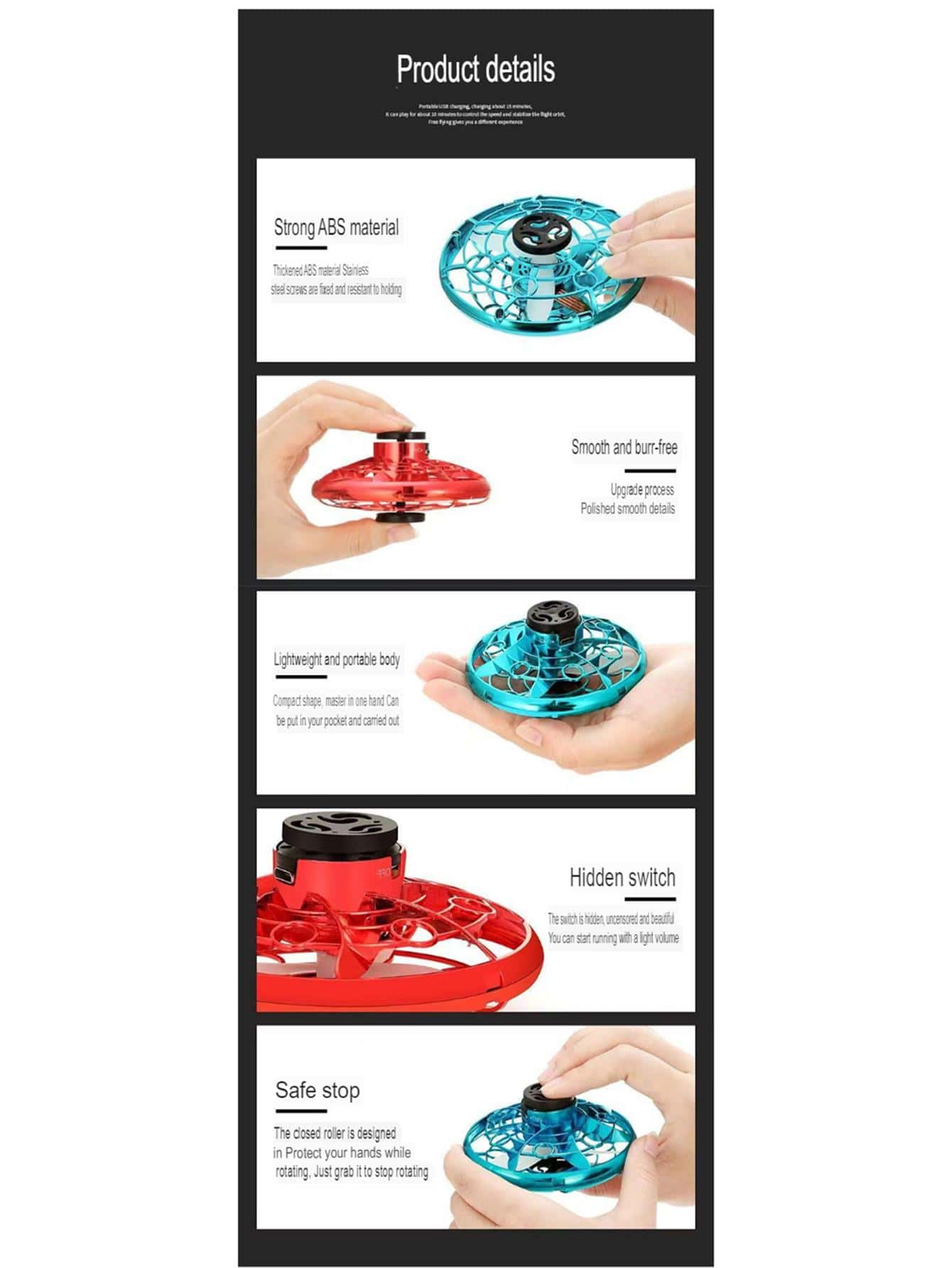 Fingertip Gyroscope Led Light Up Hand Control Induction Flying Aircraft ...