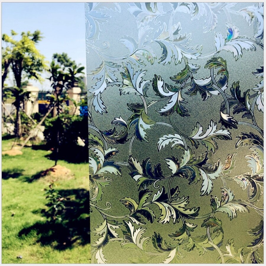 Pvc Electrostatic Glass Sticker With Thorny Flower Pattern For Windows ...