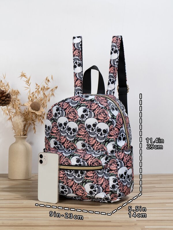 Fashionable Skull & Floral Print Multifunctional Backpack | SHEIN USA