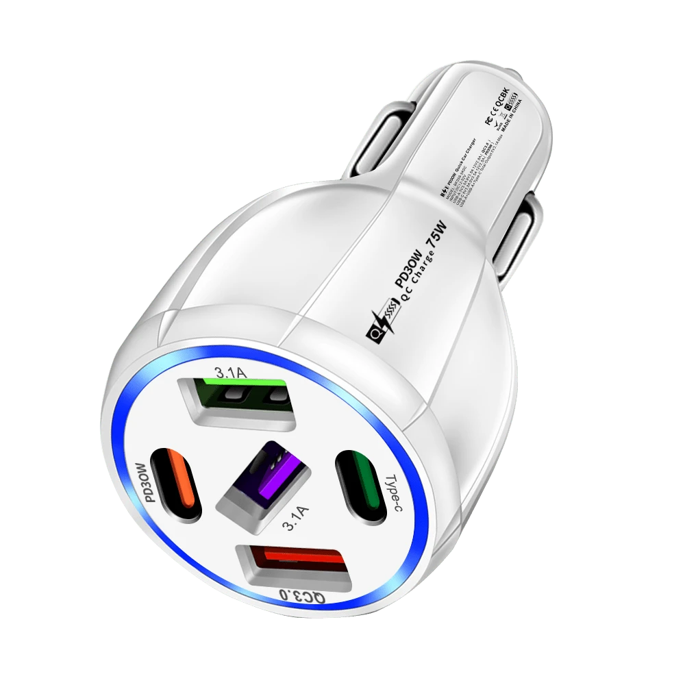 75W Fast Charging One Drag Five 3USB+2PD Car Mobile Phone Charger Five ...