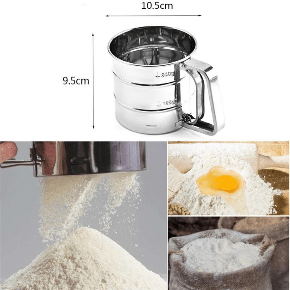 Stainless Steel Flour Sieve Cup Handheld Flour Powder Shaker Strainer ...
