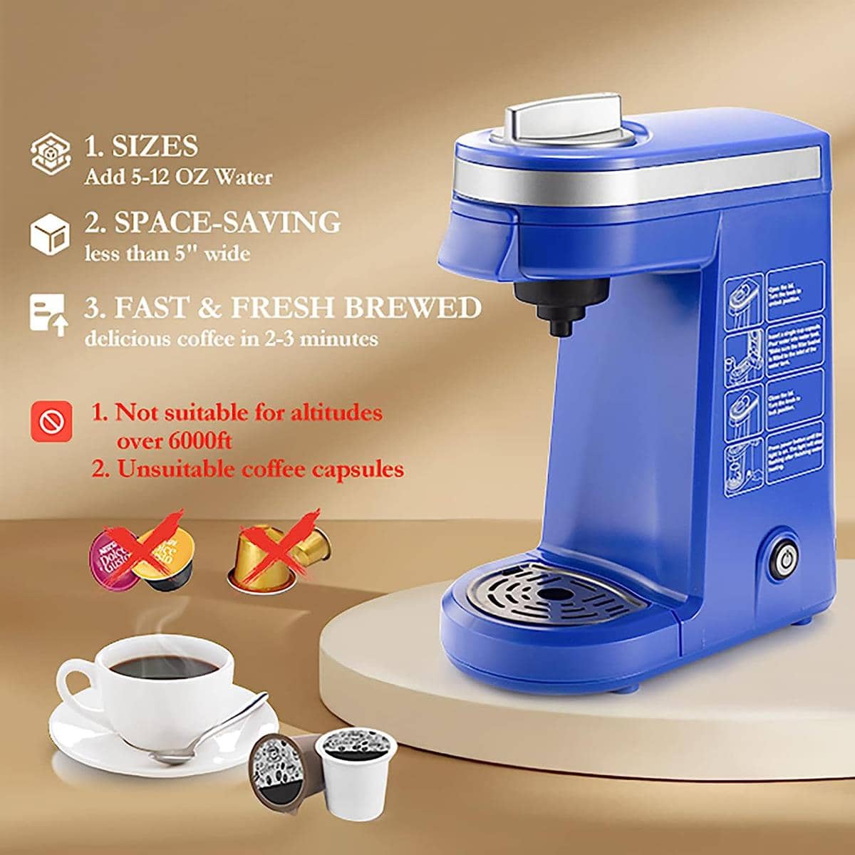 Single Serve Coffee Maker Brewer, Personal Coffee Maker, One Button ...