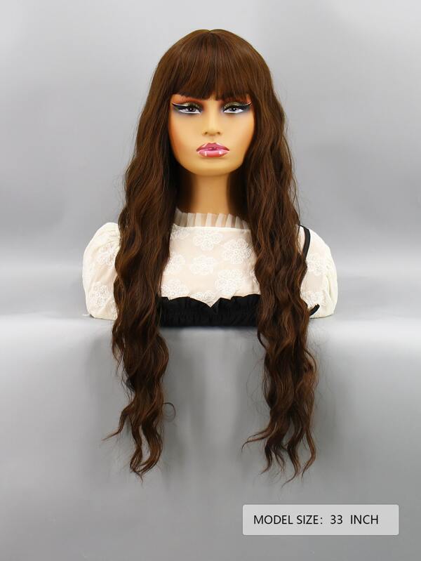 Syntetisk Lång Vatten Vågig Lockigt hår Extension Peruk Med Lugg För ...