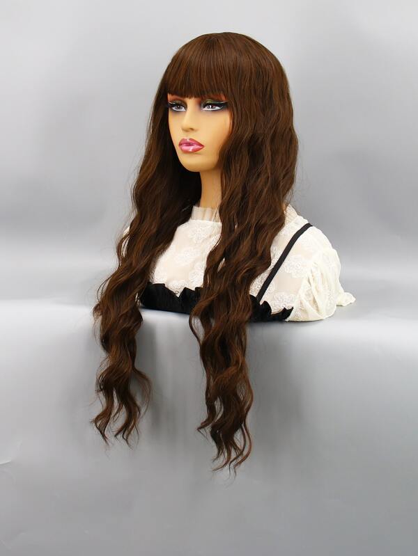 Syntetisk Lång Vatten Vågig Lockigt hår Extension Peruk Med Lugg För ...