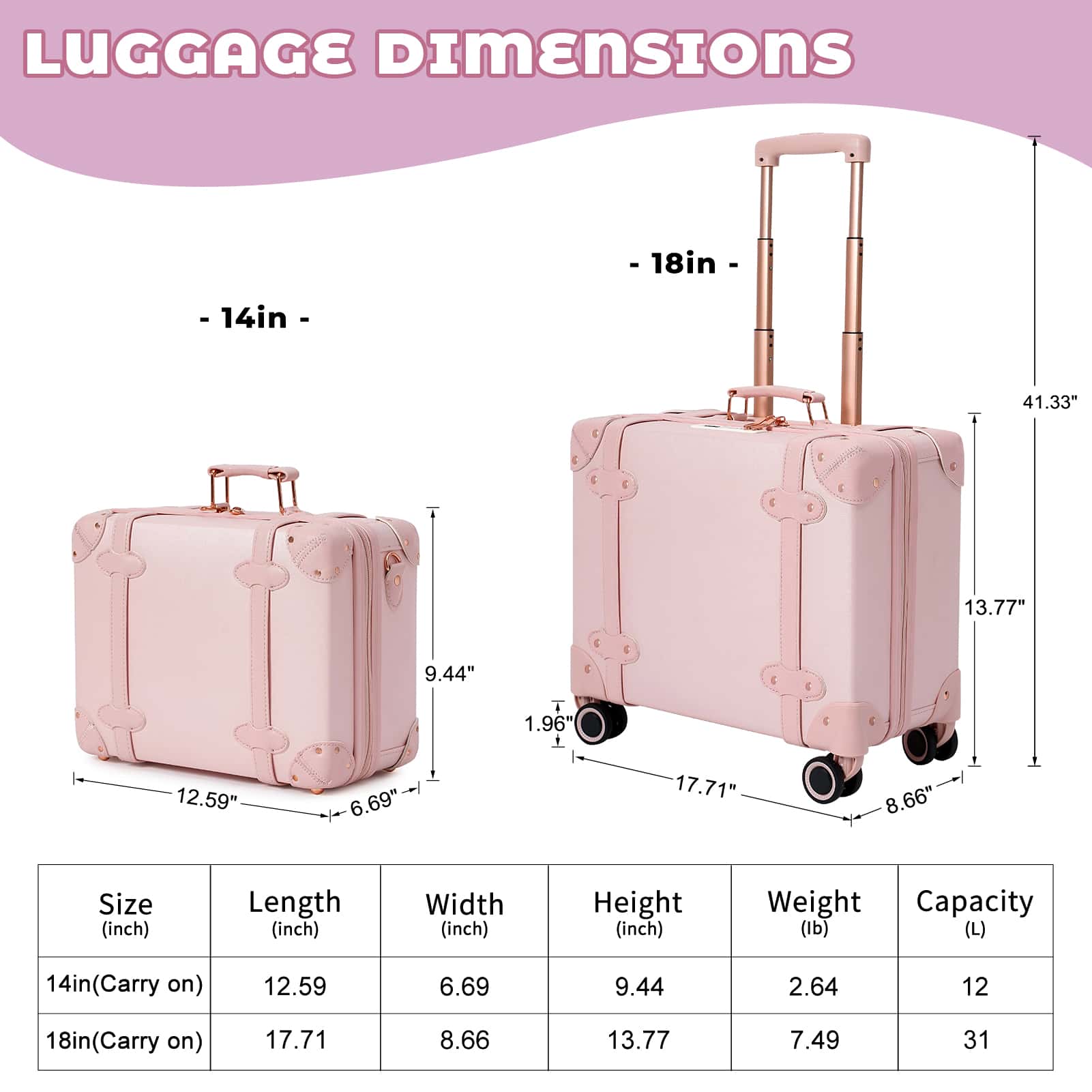 NZBZ Carry On Luggage 18-inch Hardside Spinner Lightweight Suitcase ...