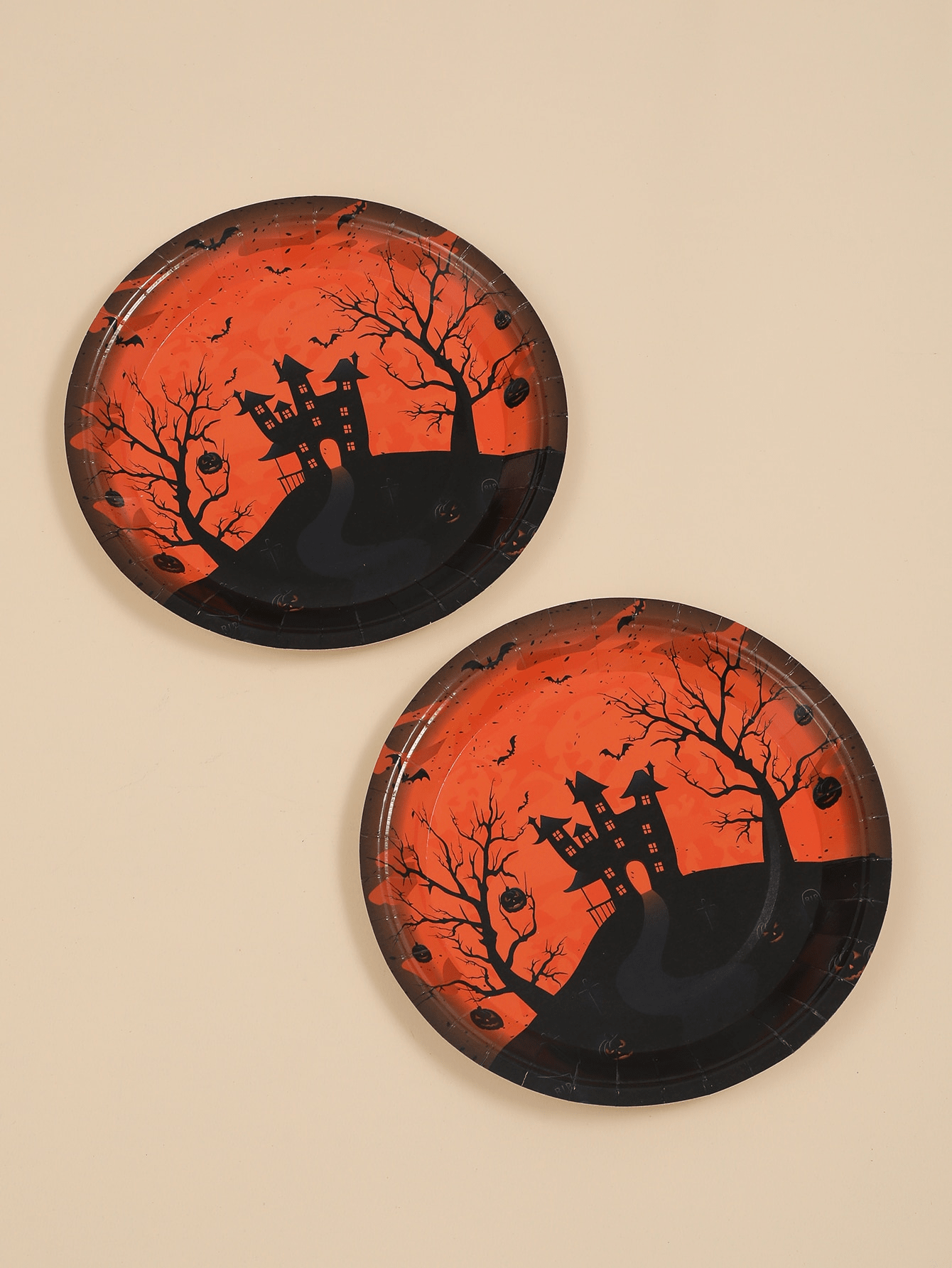 16pcs Halloween Themed Disposable Paper Plates With Orange Haunted ...