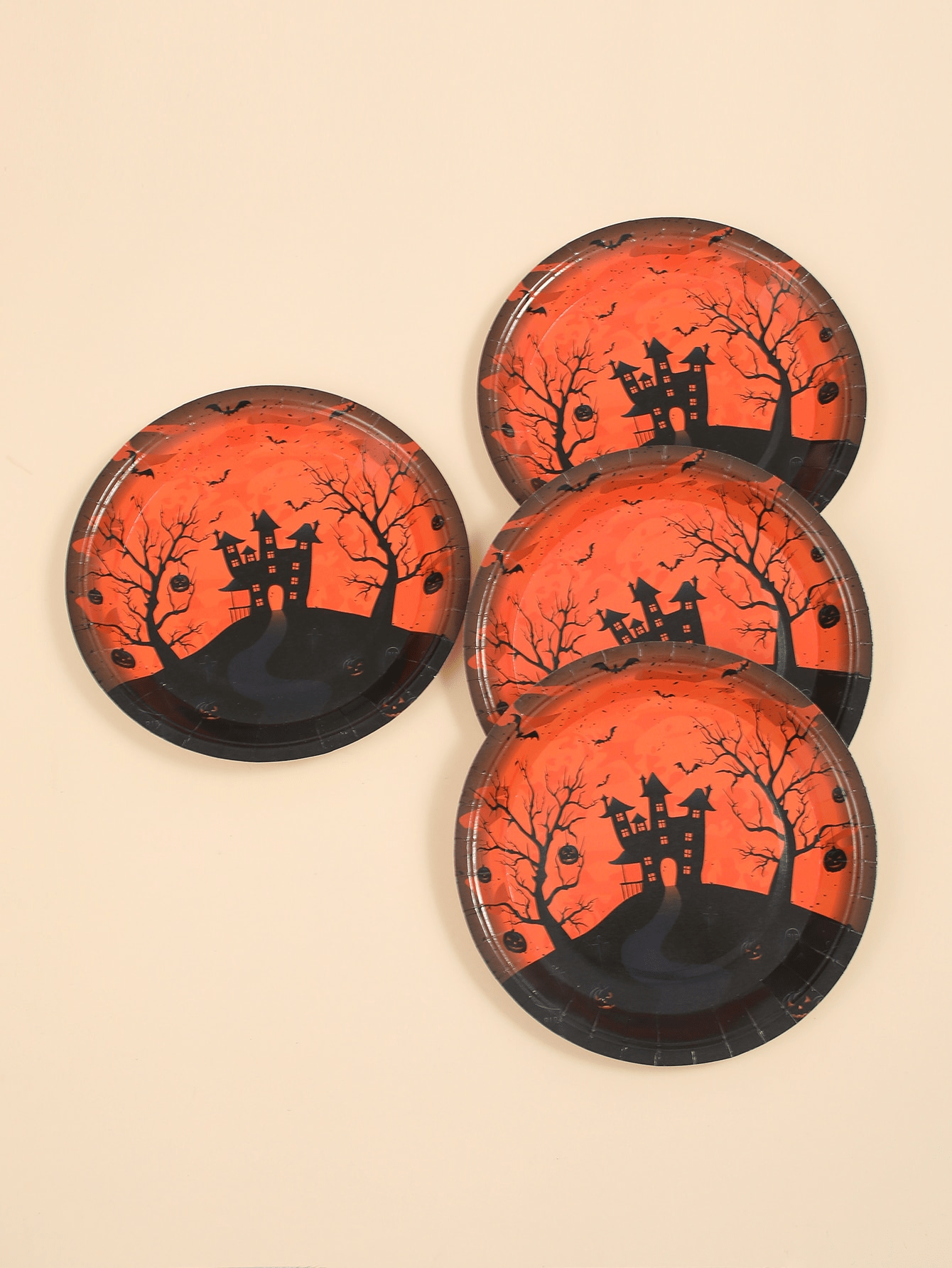 16pcs Halloween Themed Disposable Paper Plates With Orange Haunted ...