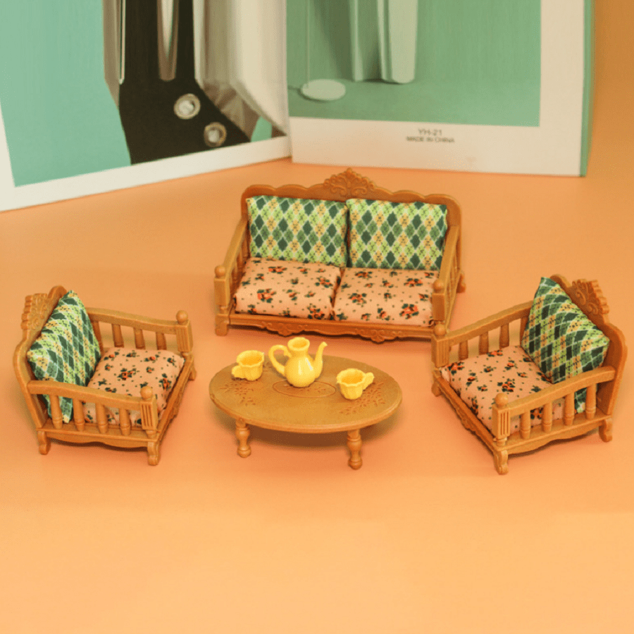 47pcs Living Room Miniature Set - Wooden Sofa And Piano Playset ...