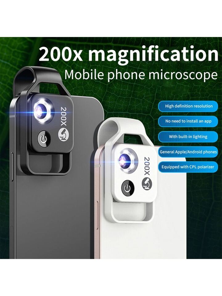 Phone Microscope With Led Light And 200x Magnification, Hd Glass Lens ...