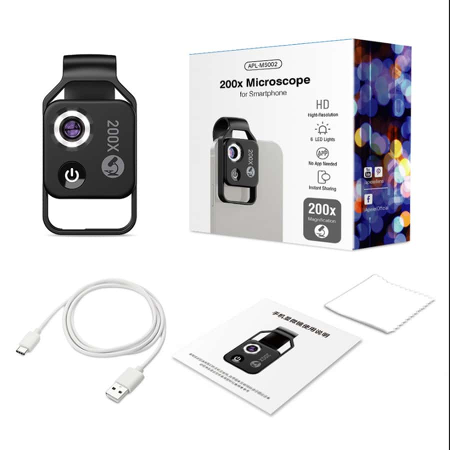 Phone Microscope With Led Light And 200x Magnification, Hd Glass Lens ...