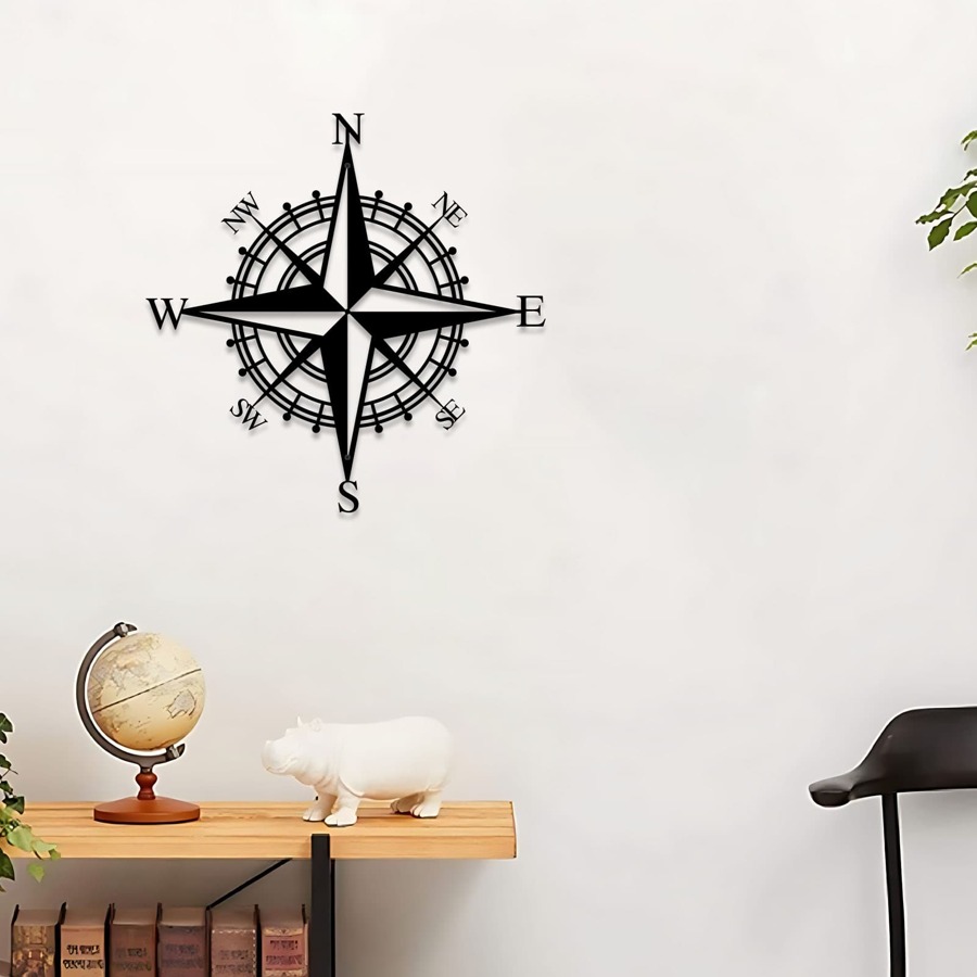 Metallic Nautical Compass Wall Decor, Beach Themed Wall Art, Suitable ...