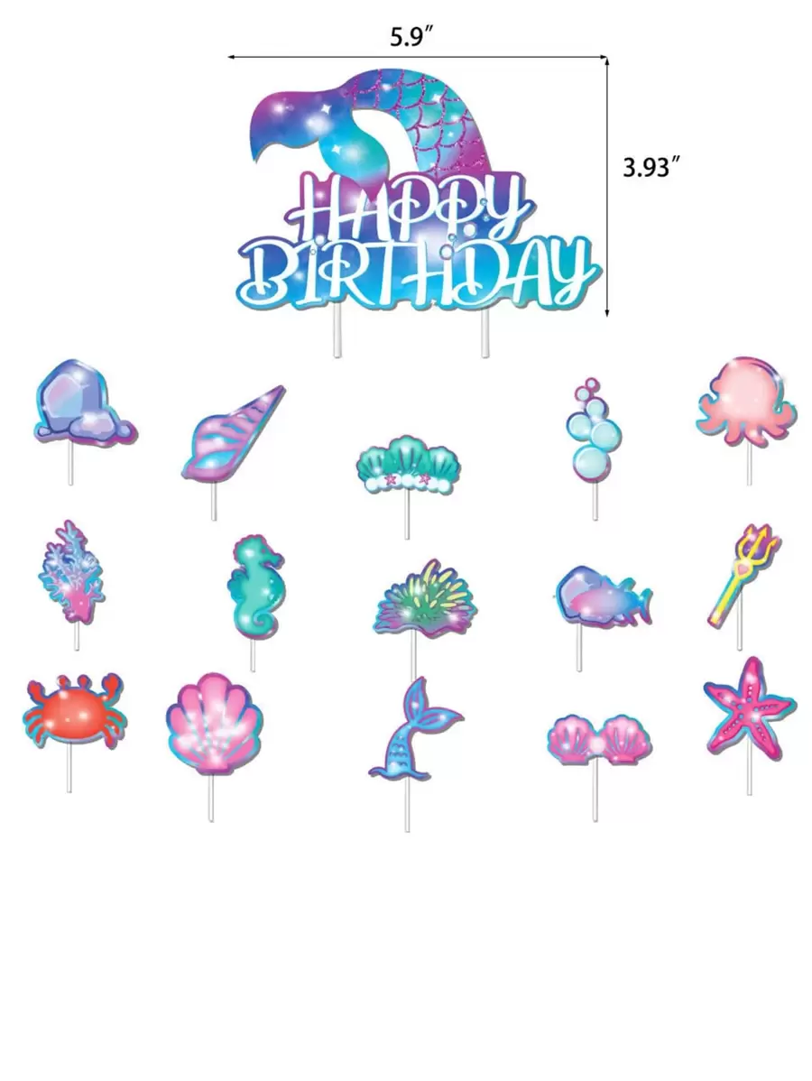 Mermaid Cake Toppers Set, Including 15 Small & 1 Large Topper | SHEIN USA