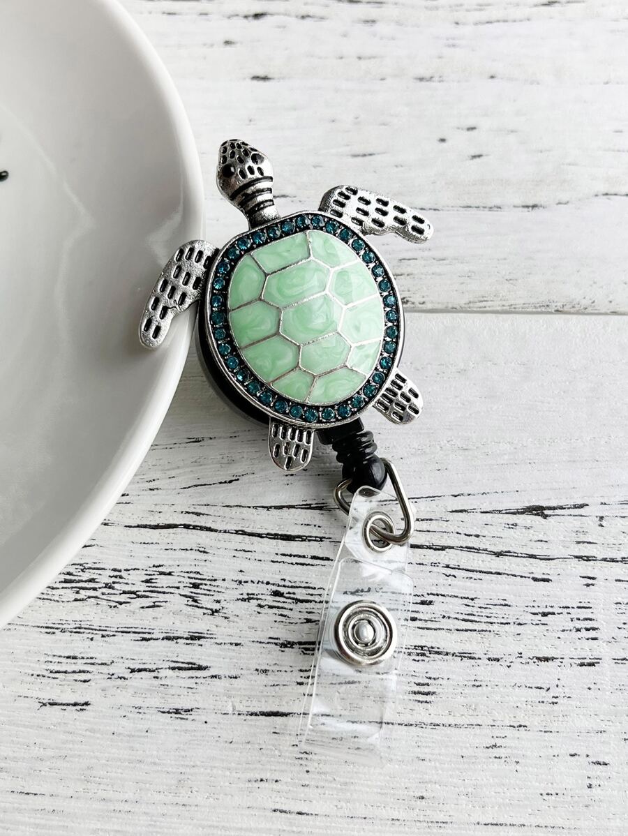 Retractable Rhinestone Sea Turtle Badge Reels Holders with Alligator ...