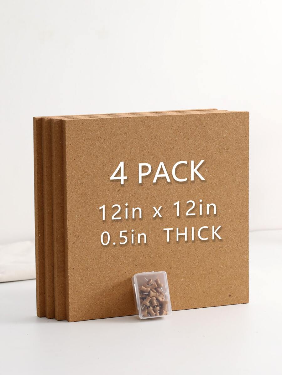 4 Packs Board Bulletin Board 12x12, 1/2" Thick Board Tiles Small Square ...