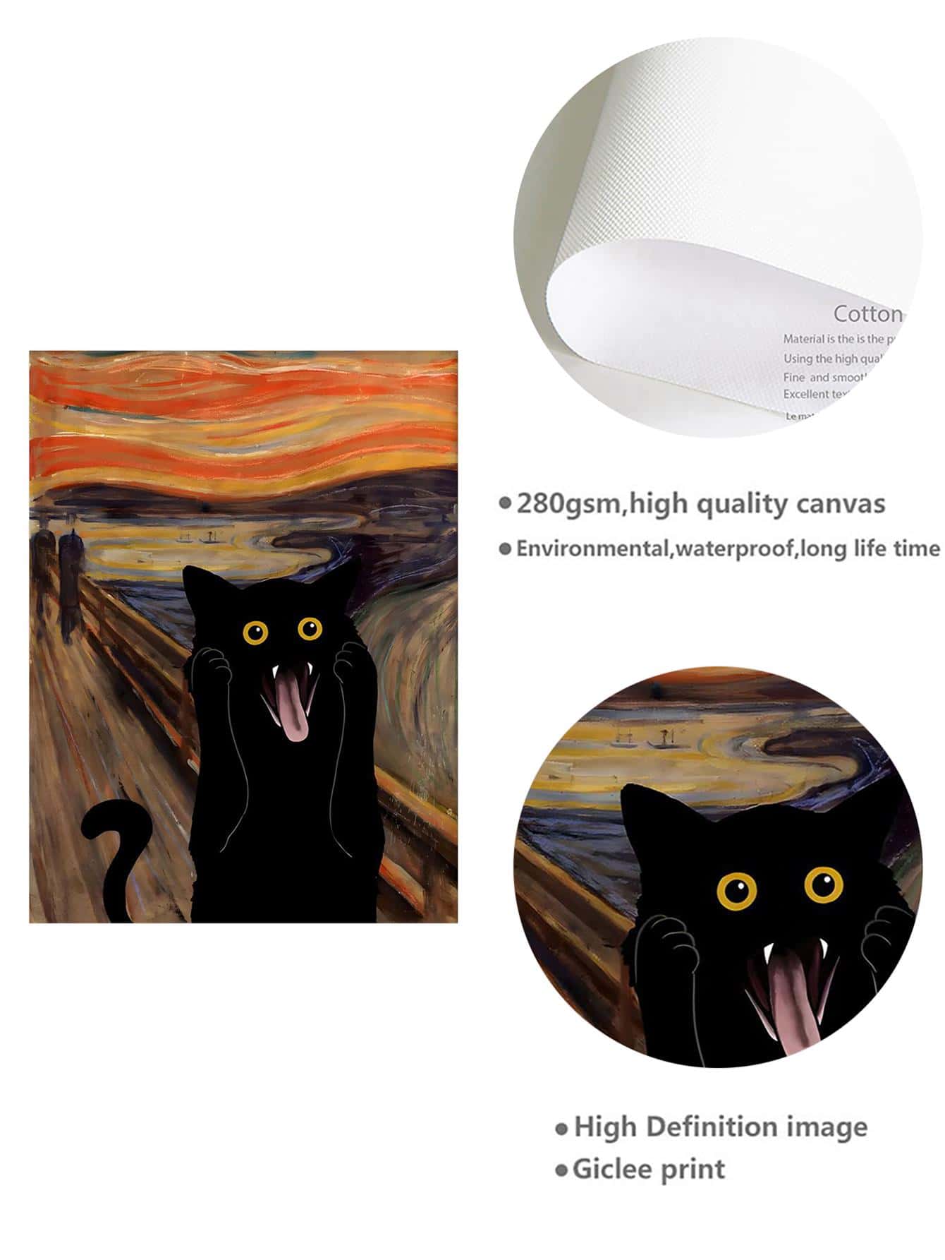 1pc Edvard Munch Art Canvas Print, Screaming Animals Poster, Funny Wall ...