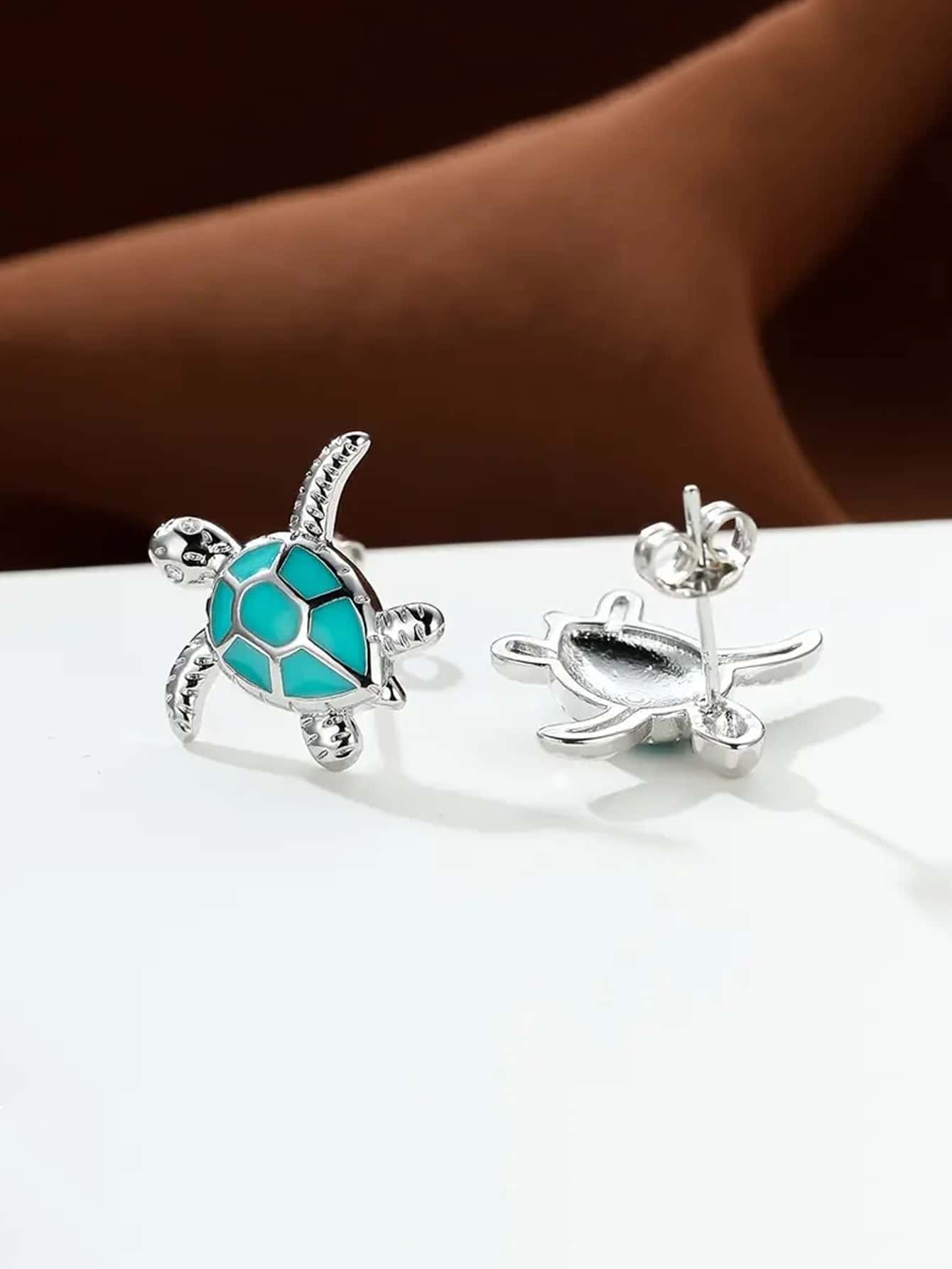 Dainty Cute Green Opal Turtle Stud Earrings For Women Simple Korean Silver Animal Earrings Mom ...