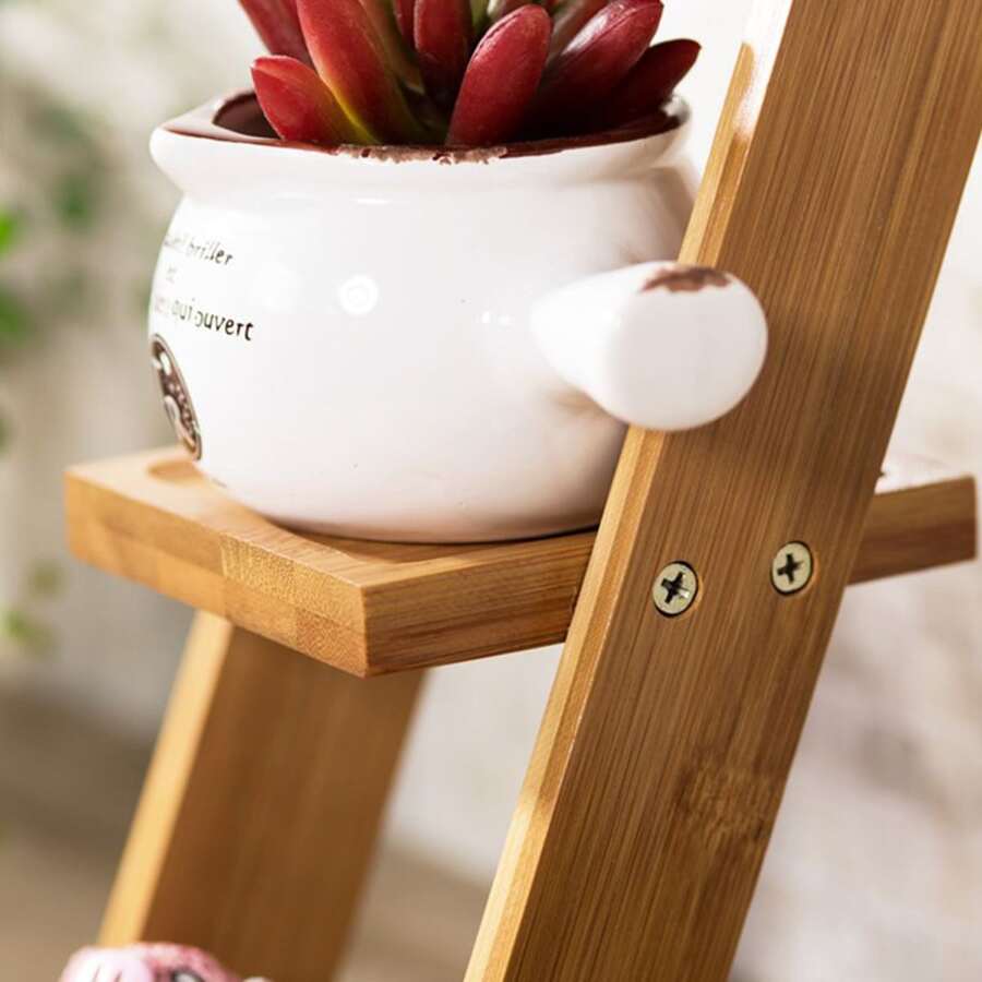 3 Tier Table Top Bamboo Plant Stand - Desktop Flower Shelf Rack Flower ...