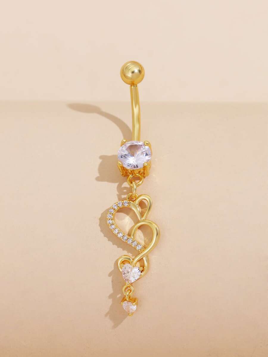 BR211 Women's Heart-Shaped Cubic Zirconia Long Navel Ring Piercing Body ...