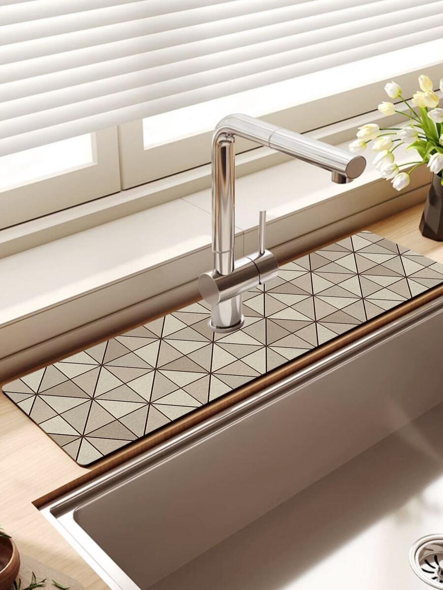 1pc Bohemian Style Silica Gel Faucet Drain Mat With Triangle, Diamond ...