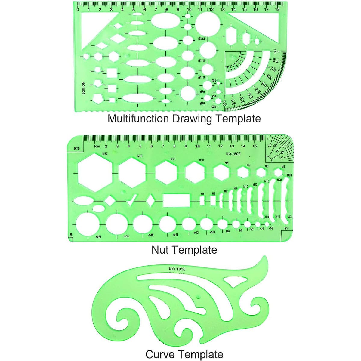 11pc Geometric Drawings Templates, Drafting Stencils Measuring Tools ...