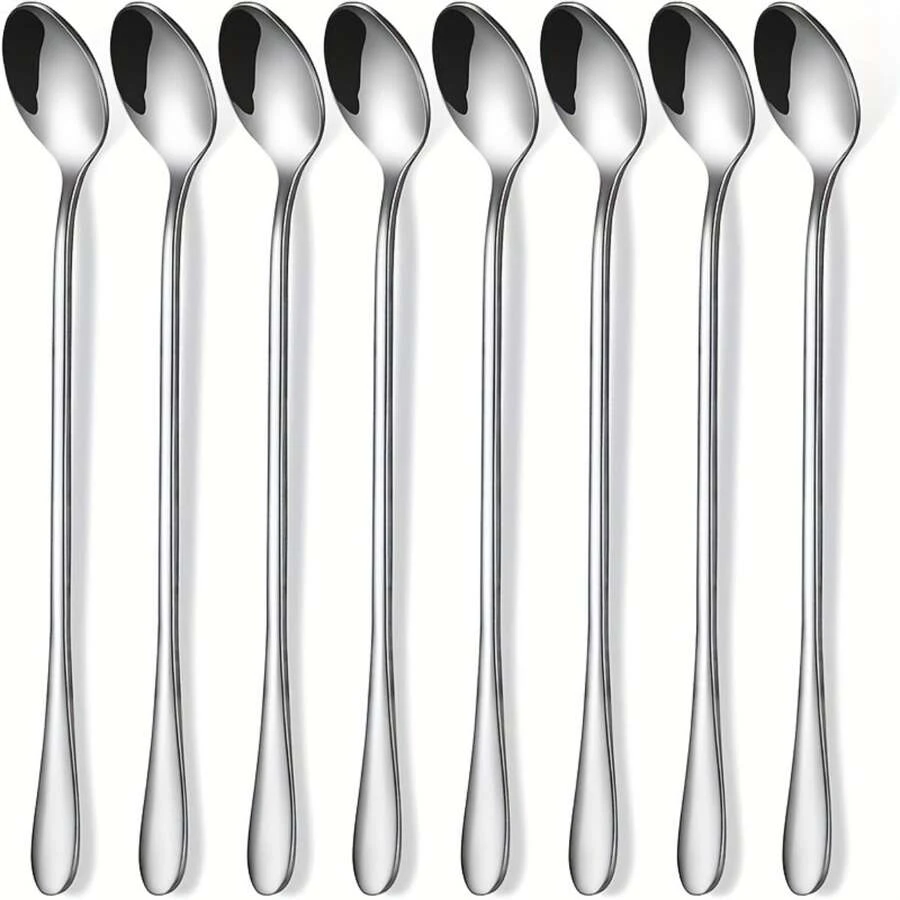 8pcs 7.7-Inch Long Handle Iced Tea Spoon, Coffee Spoon, Ice Cream Spoon ...