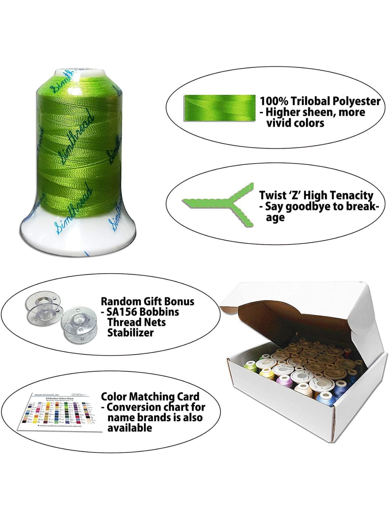 Simthread 63 Brother Colors Polyester Machine Embroidery Thread 1000M ...