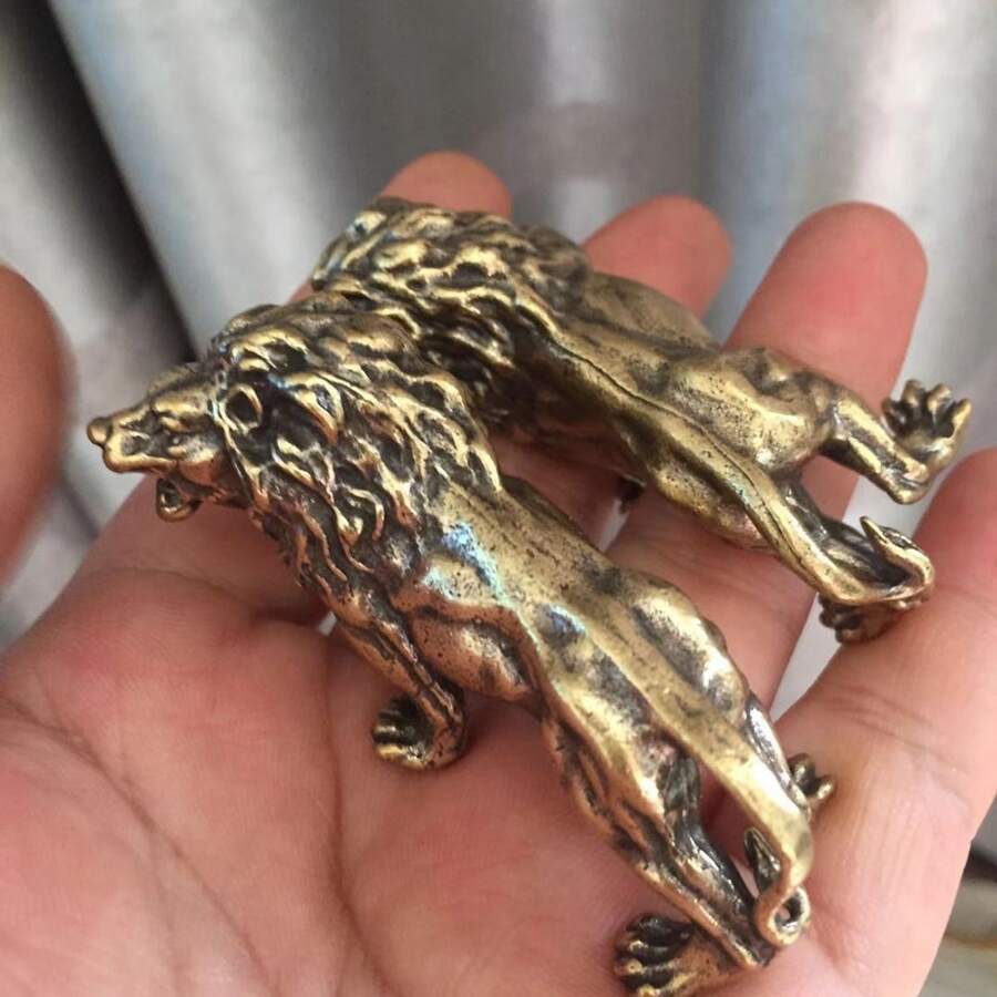 1pc Antique Bronze Male Lion King Statue Small Ornaments Solid Copper ...