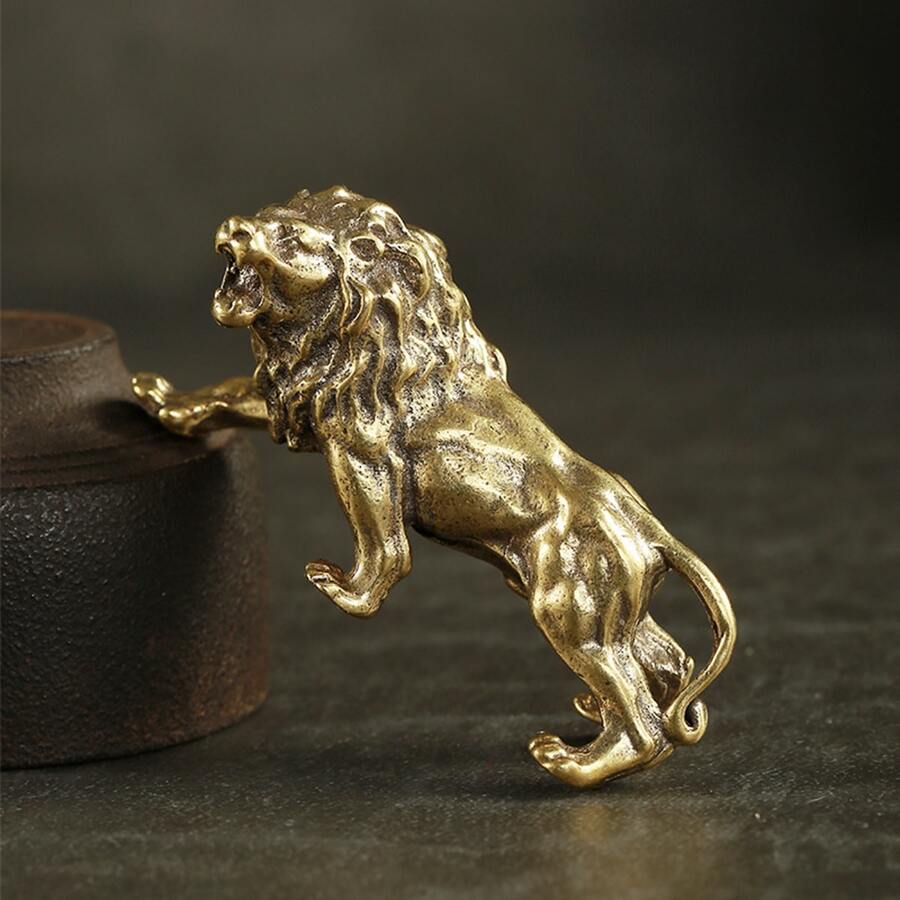1pc Antique Bronze Male Lion King Statue Small Ornaments Solid Copper ...